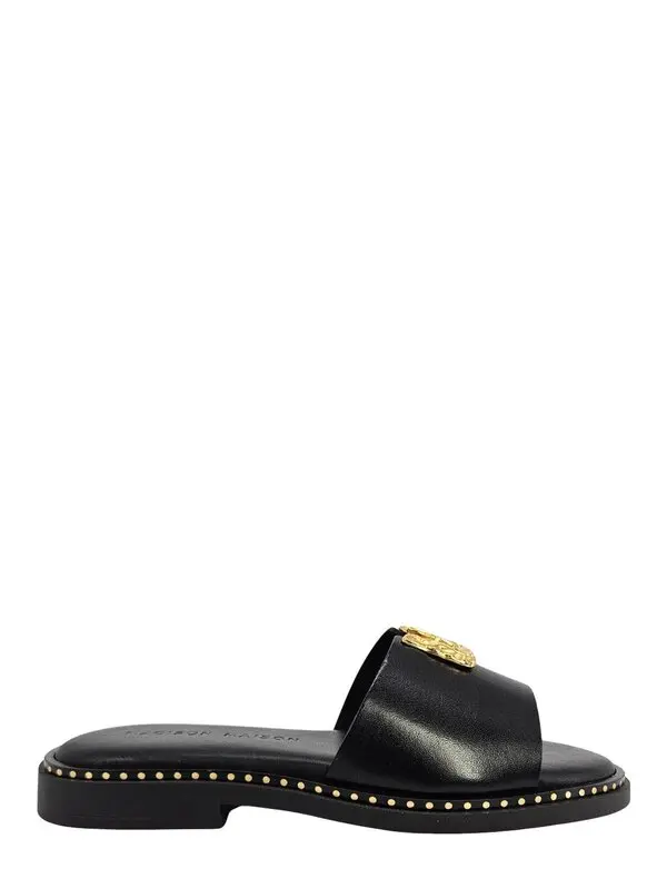 MADISON MAISON Leather Slide Sandal With Hardware - Black
