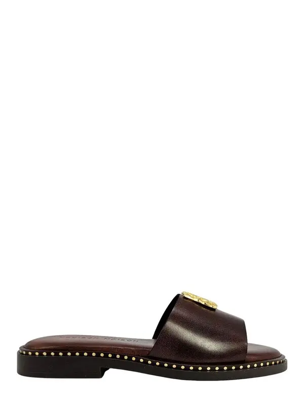 MADISON MAISON Leather Slide Sandal With Hardware - Chocolate