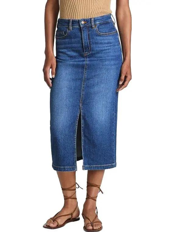 LANDS' END Denim Midi Column Skirt - Indigo Tide Blue