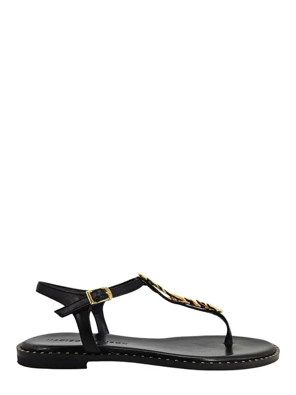 MADISON MAISON Leather Leaf Flat Thong Sandal - Black