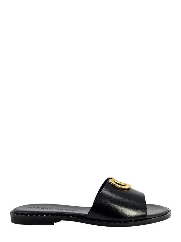 MADISON MAISON Horse Shoe Buckle Leather Flat Sandal - Black