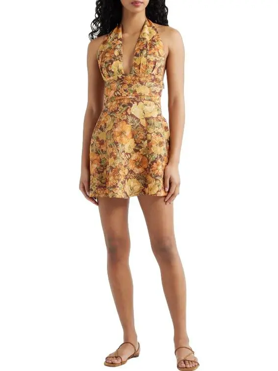 Faithfull The Brand Floral Linen Halter Mini Dress - Camellia
