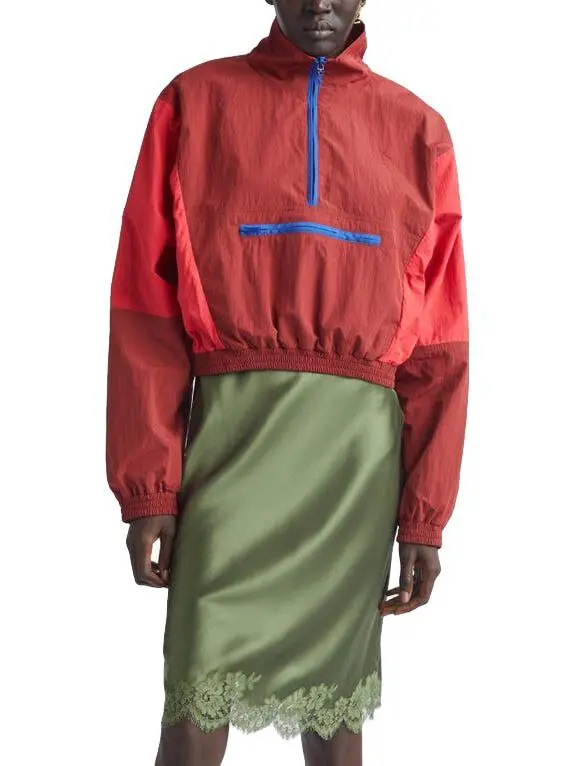 Saint Laurent Cassandre Crop Nylon Faille Windbreaker - Rouge Fonce