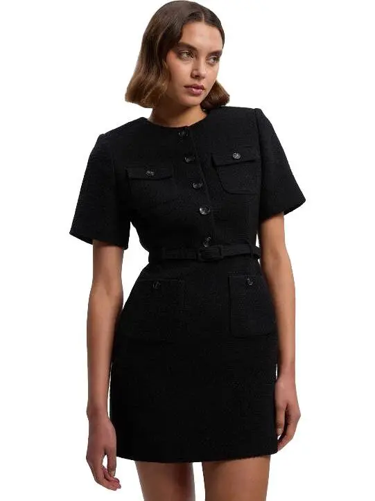 Karen Millen Tweed Belted Mini Dress - Black
