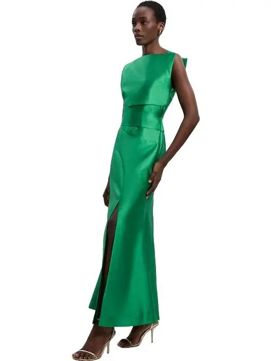 Karen Millen Satin Twill Draped Maxi Dress - Green