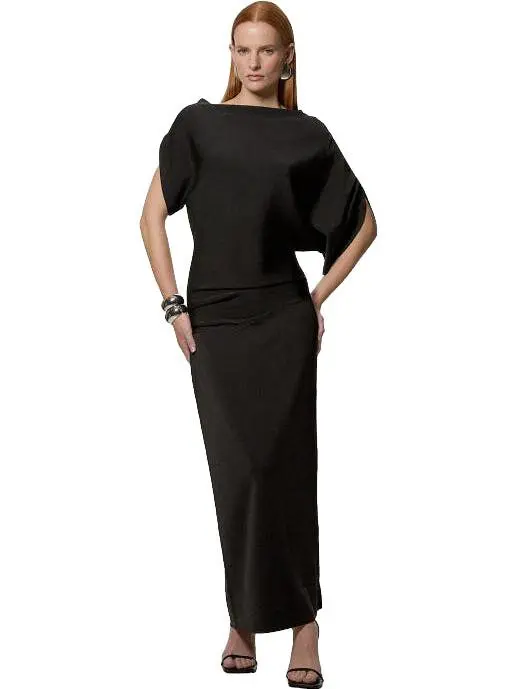 Karen Millen Dropped Waist Asymmetric Maxi Dress - Black
