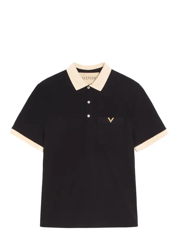 Valentino Garavani Cotton Jersey Vgold Polo Shirt - Black