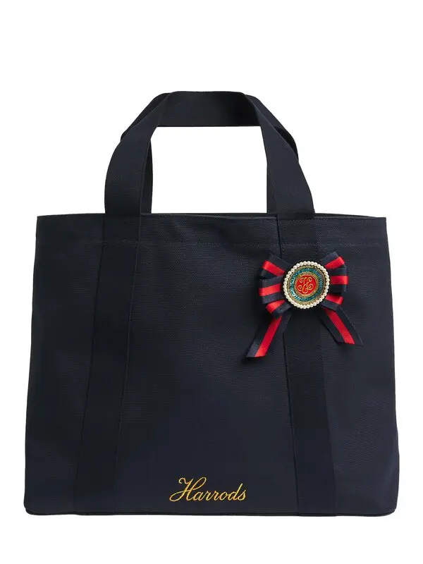 Harrods Canvas Tote Bag With Rosette - Navy