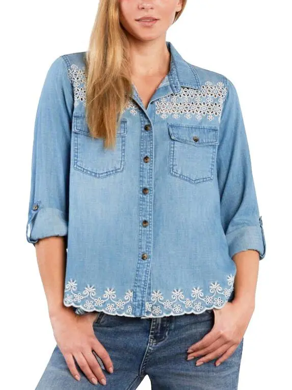 BILLY T Eyelet Butterfly Button-up Shirt - Washed Denim