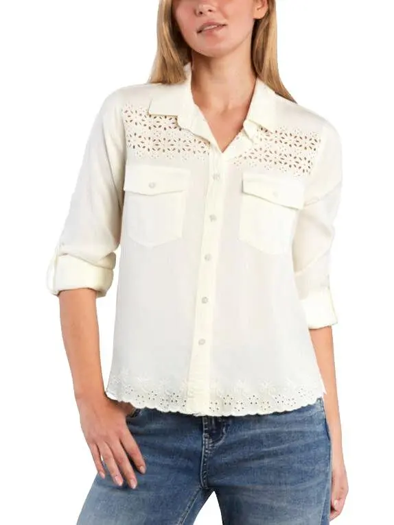 BILLY T Eyelet Butterfly Button-up Shirt - White Lily
