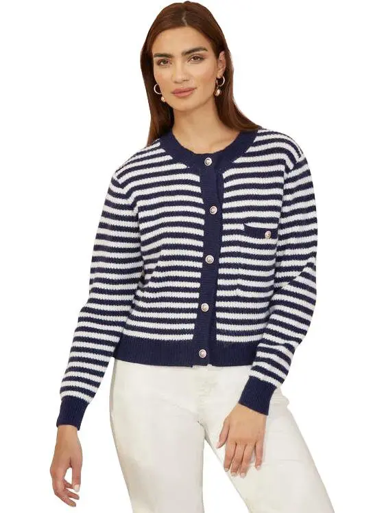 YUMI Long Sleeve Knit Relaxed Fit Cardigan - Navy