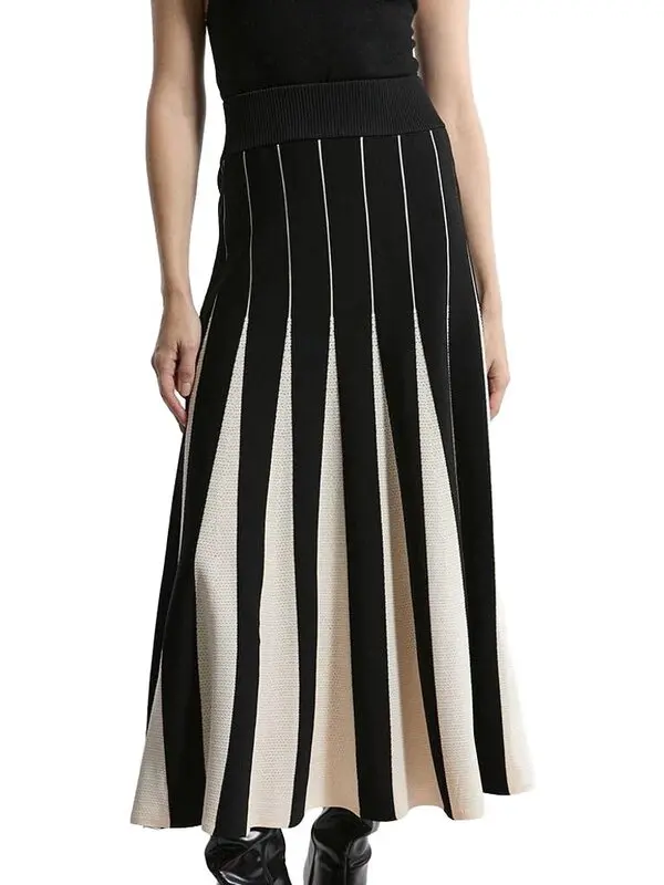 Karen Millen Pointelle Colour Block Pleated Skirt - Mono