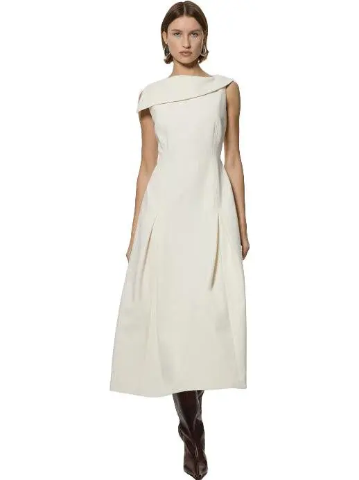 Karen Millen Asymmetric Neck Tailored Midi Dress - Ivory