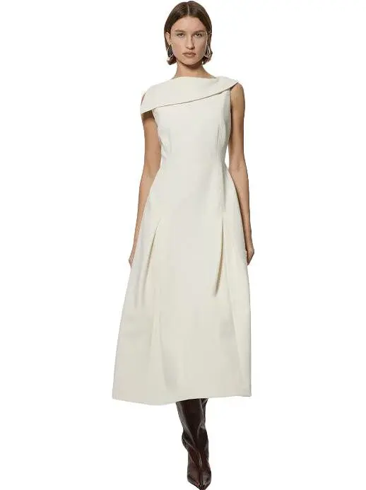 Karen Millen Asymmetrical Neck Tailored Midi Dress - Ivory