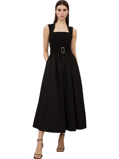 Karen Millen Square Neck Belted Maxi Dress - Black