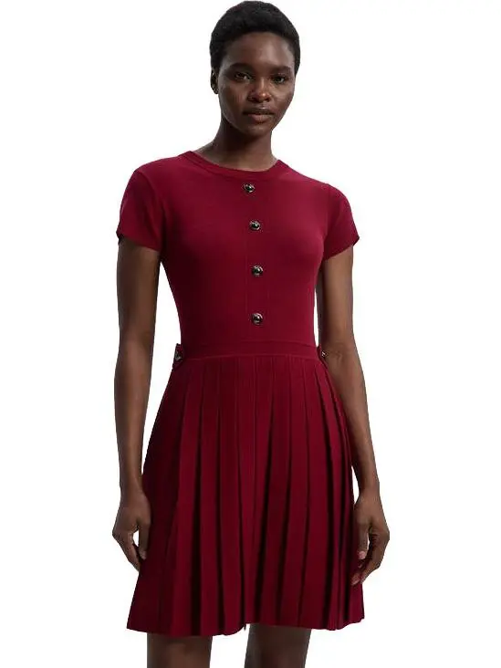 Karen Millen Viscose Tab Pleated Knit Mini Dress - Burgundy