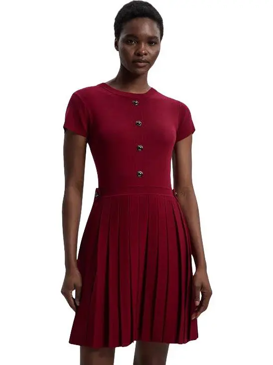 Karen Millen Viscose Tab Pleated Knit Mini Dress - Burgundy