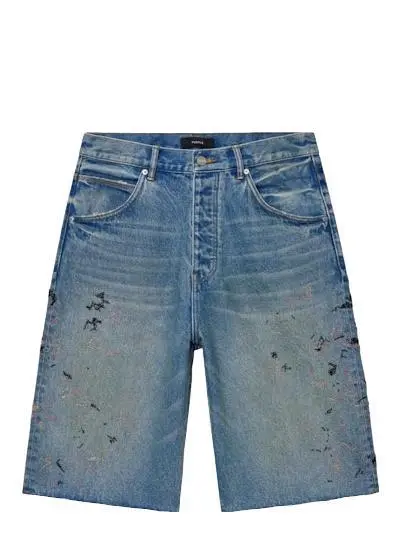 PURPLE BRAND Beaded Splatter Denim Shorts - Mid Indigo