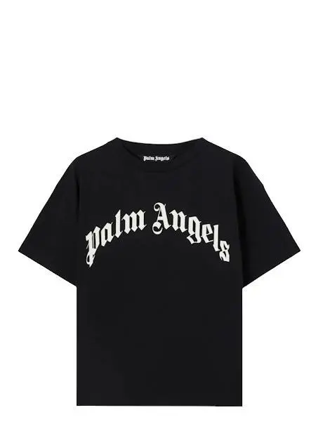 Palm Angels Curved Logo Regular Tee Shirt - Black
