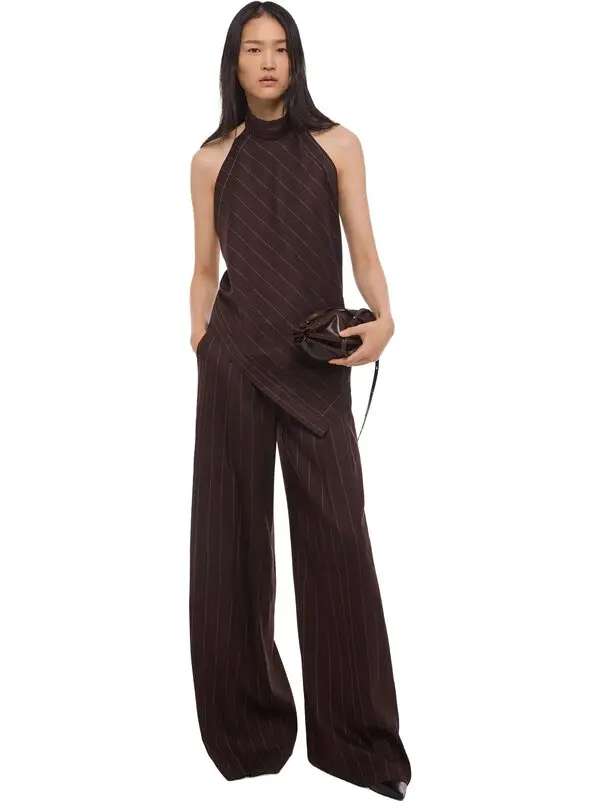 Helmut Lang Double-pleated Wide Leg Trousers - Brown Multi