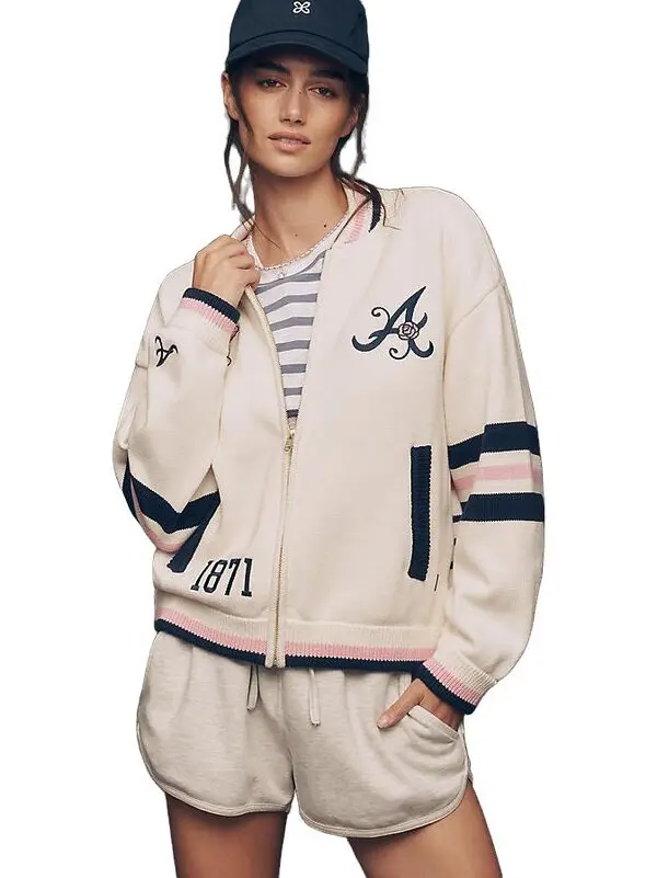 THE WILD COLLECTIVE Jacquard Varsity Bomber Jacket - Braves