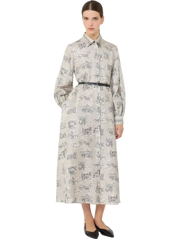 Max Mara Printed Silk Shirt Dress - Sand