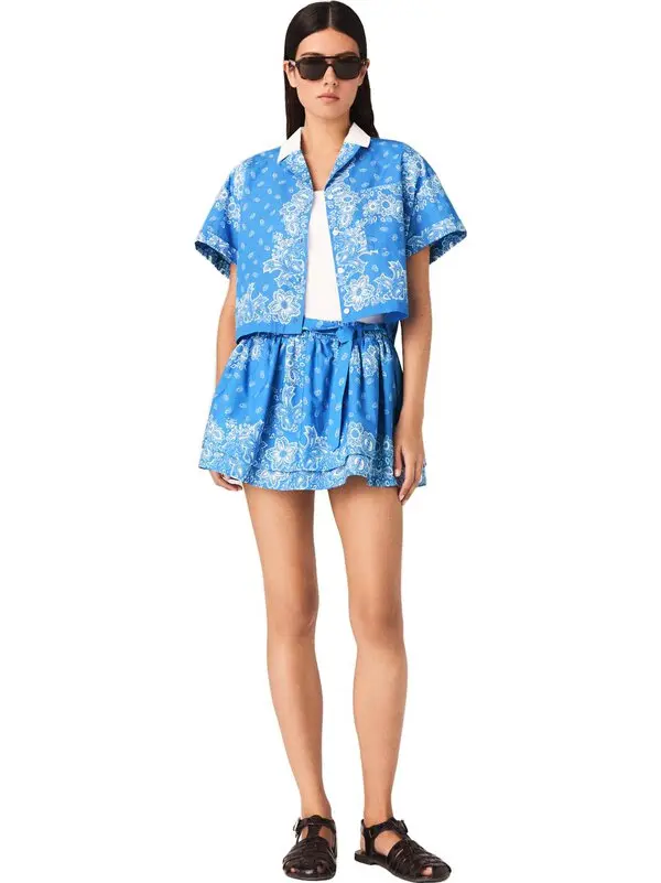 Maje Cotton Contrast Collar Printed Shirt - Sky Blue Bandana Print