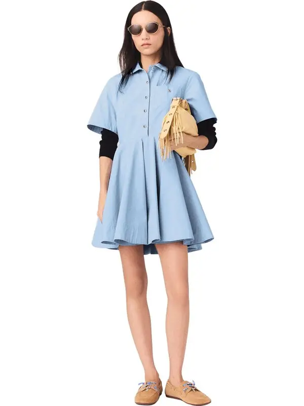 Maje Cotton Flared Shirt Dress - Blue Sky