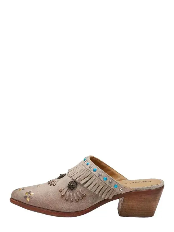 FRAU Fringed Stud-embellished Mules - Neutrals