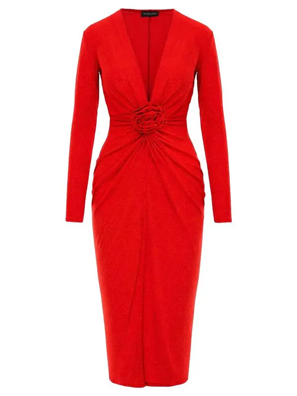 ROSERRY Mallorca Lurex Jersey Midi Dress - Red