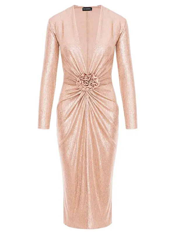 ROSERRY Mallorca Knit Jersey Midi Dress - Gold