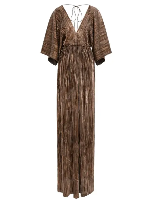 ROSERRY Athens Maxi Pleated Lurex Satin Dress - Gold
