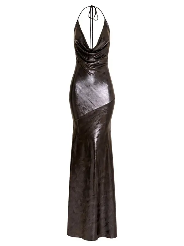 ROSERRY Ibiza Metallic Jersey Maxi Dress - Silver