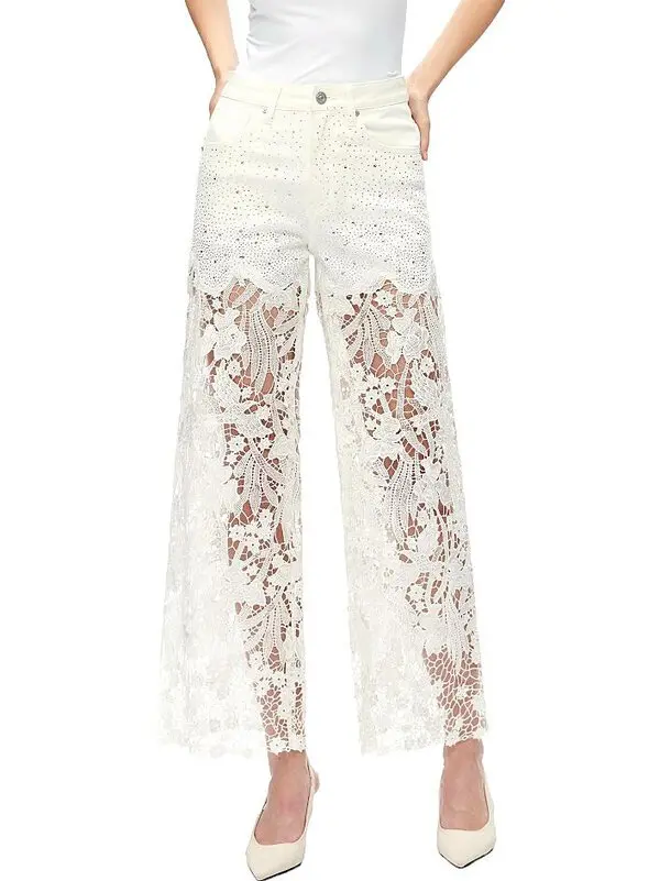 BAYEAS Embroidery Wide Leg Jeans - White