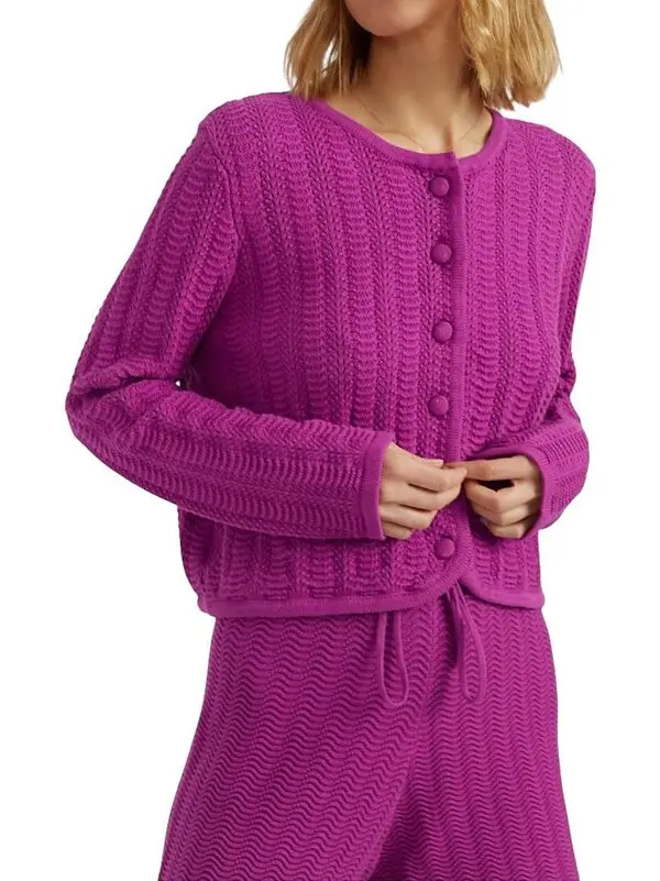 Chinti & Parker Cotton Crochet Knit Cardigan - Magenta