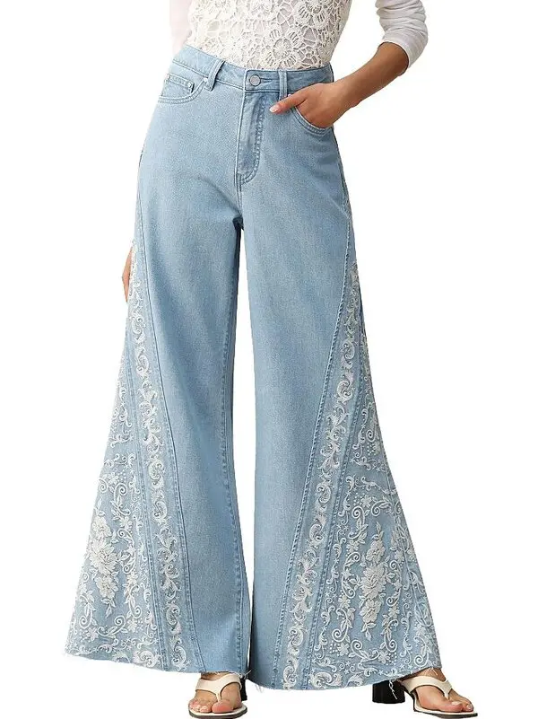 BAYEAS High-rise Flare Jeans With Embroidery - Light Blue