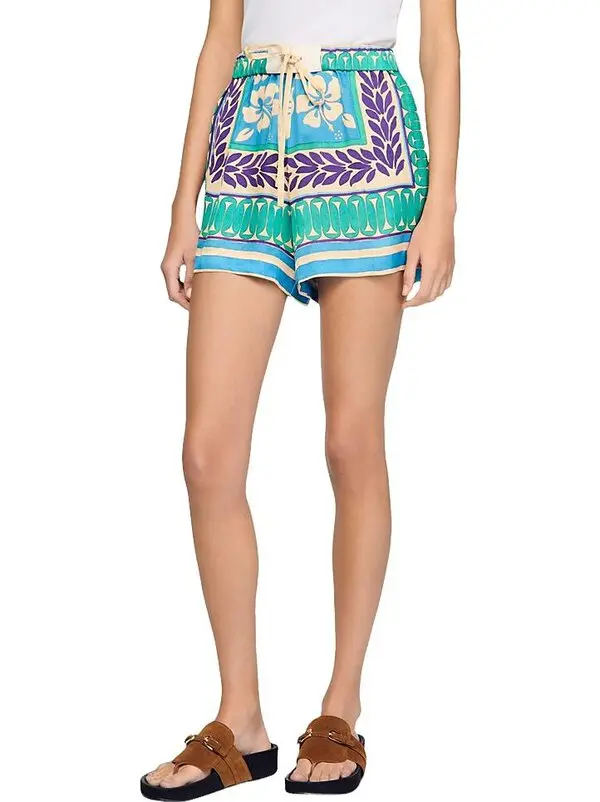 Sandro Floral Print Shorts - Green / Purple