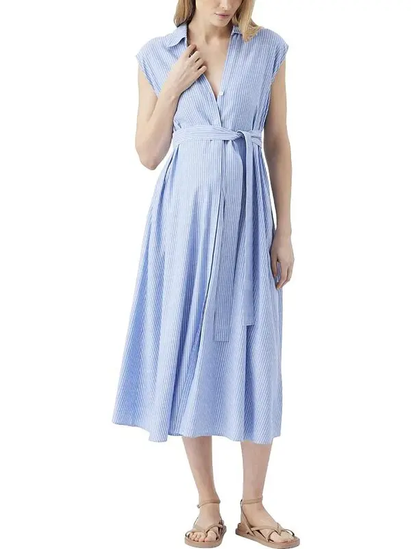 RIPE MATERNITY Abby Stripe Shirt Dress - Blue/white