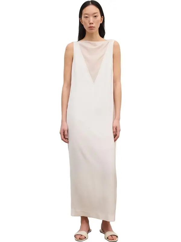 HOUSE OF DAGMAR Sheer V-neck Viscose Dress - Pearl White