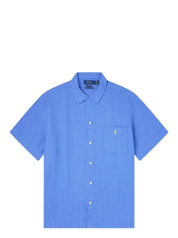 Polo Ralph Lauren Logo-embroidered Checked Linen And Cotton-blend Shirt - Blue