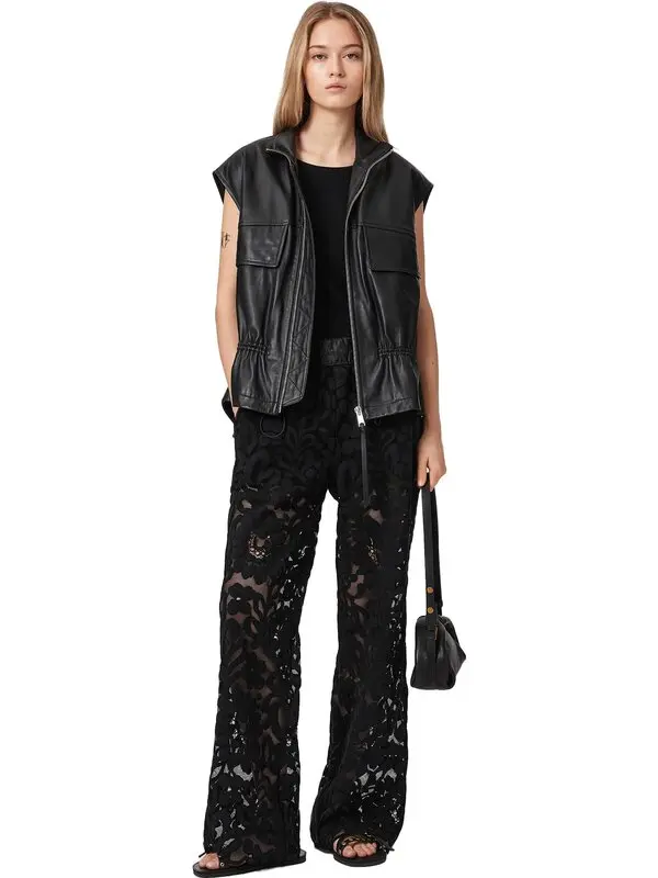 ALLSAINTS Amelie Straight Leg Lace Pants - Black