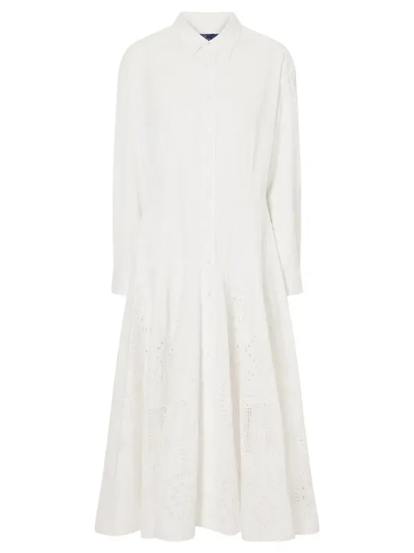 Polo Ralph Lauren Broderie Anglaise Cotton Midi Dress - White