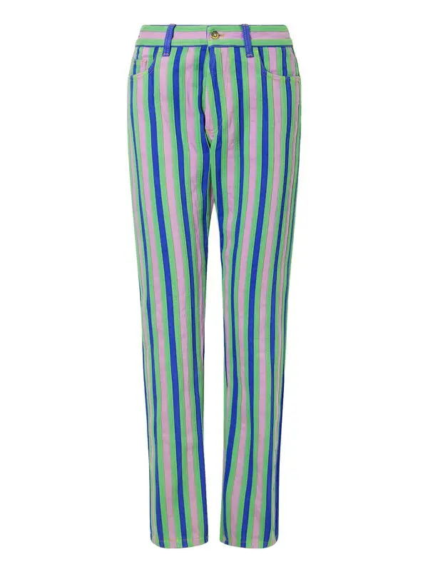 Versace Striped Paneled Mid-rise Straight-leg Jeans - Blue