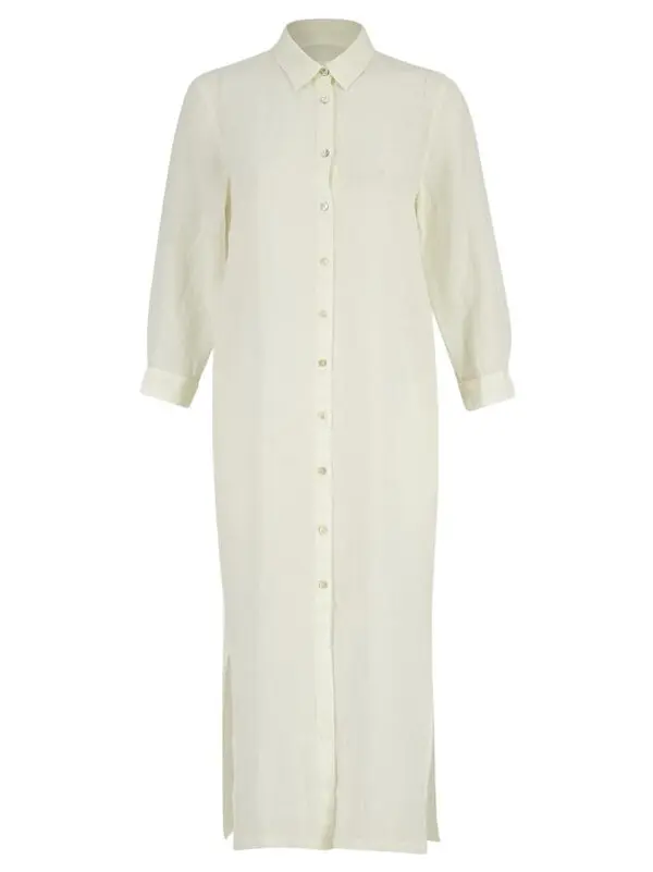 120% Lino Linen Maxi Shirt Dress - Yellow