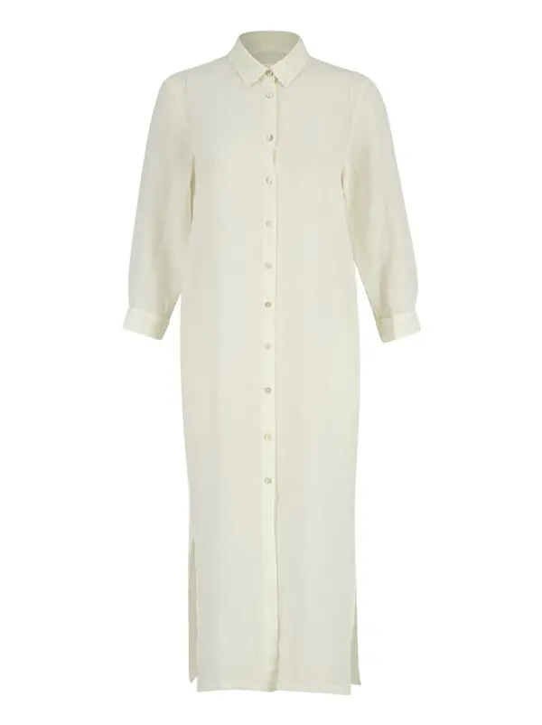 120% Lino Linen Maxi Shirt Dress - Yellow