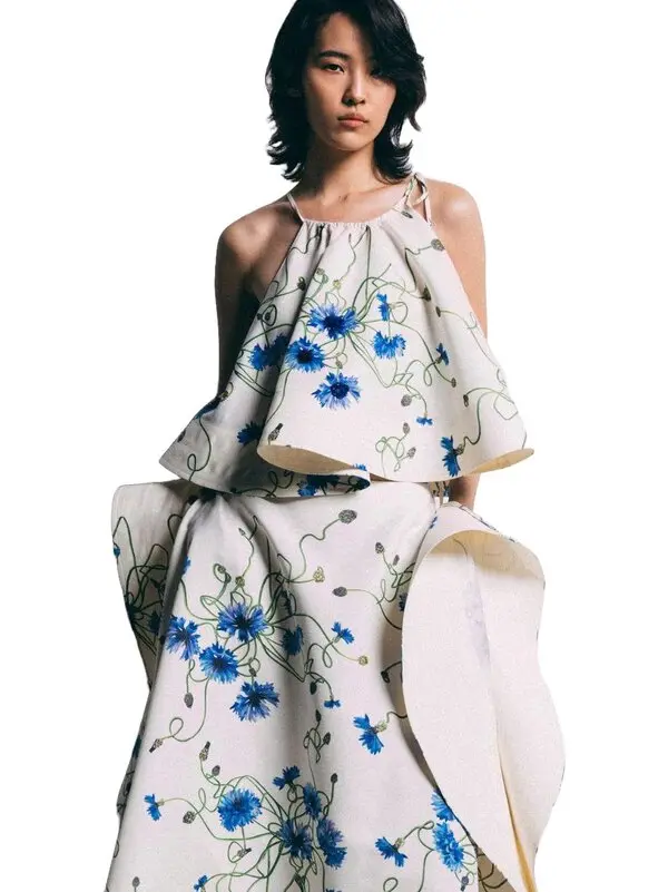 Stella McCartney Cornflower Embroidered Frill Crop Top - Multicolour