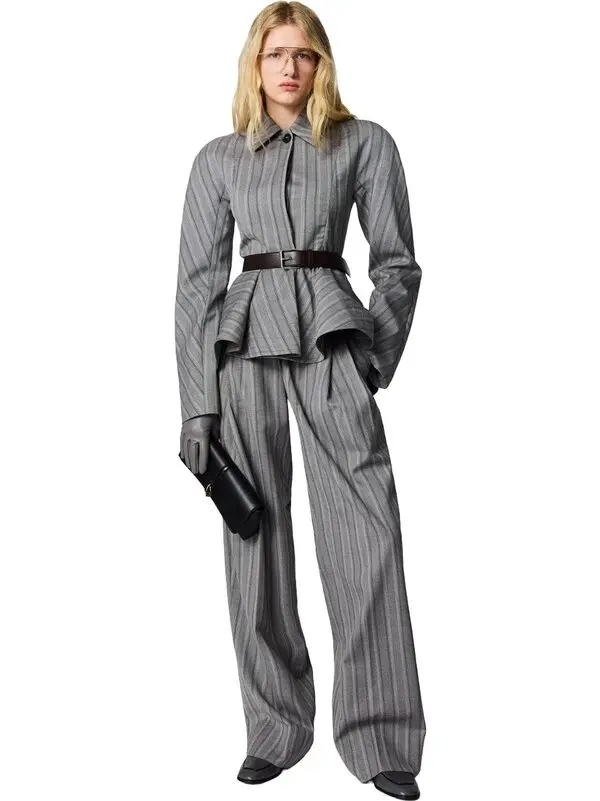 Stella McCartney Melange Striped Trousers - Grey