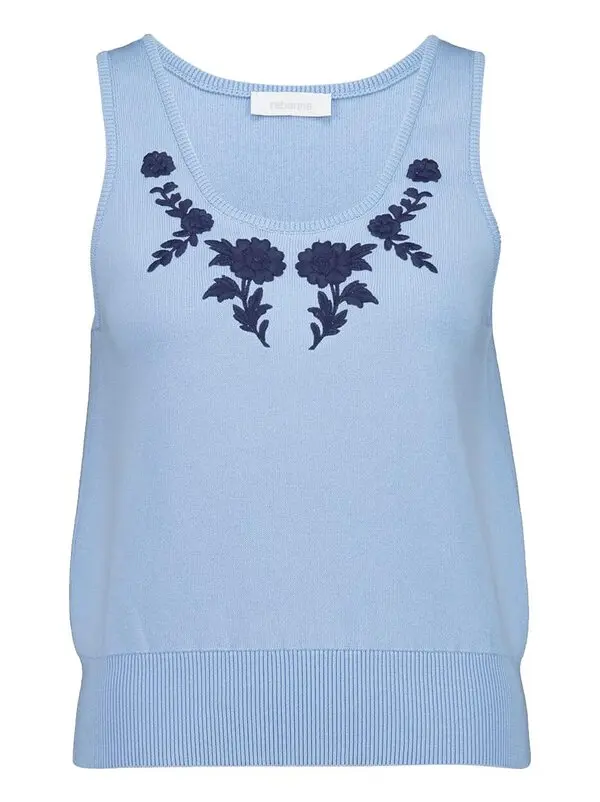 Rabanne Floral Embroidered Knit Tank - Blue