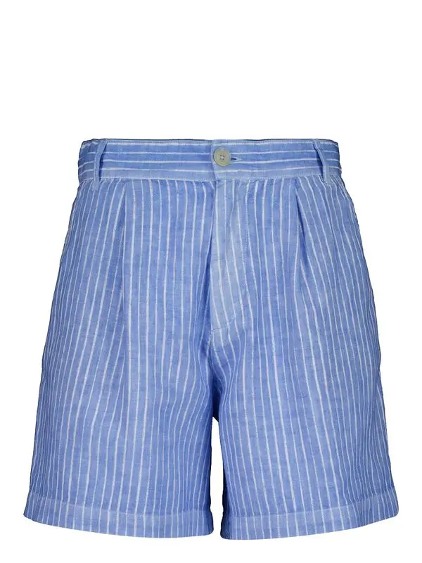 120% Lino Striped Linen Bermuda Shorts - Blue