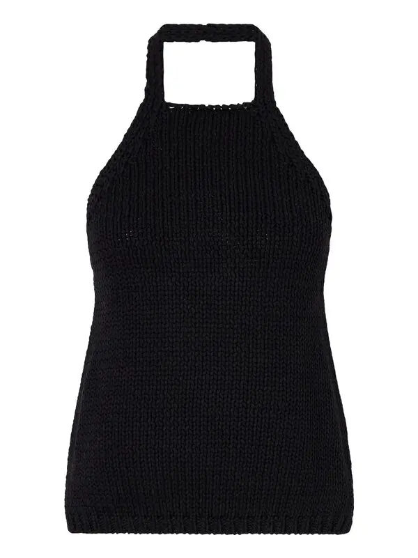 RÓHE Knitted Cotton Halterneck Top - Black